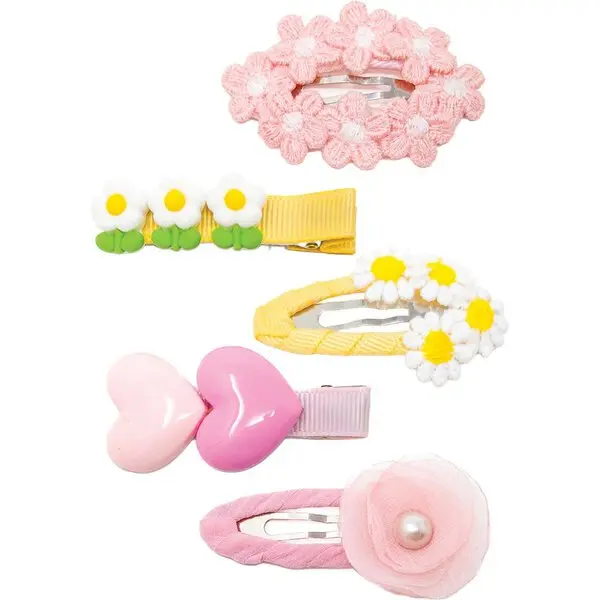 PUTTISU Tulle Blossom Charm Hair Clip Set - Pink & Yellow