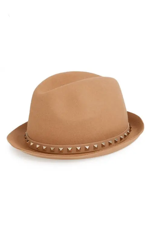Valentino Garavani Rockstud Angora Felt Trilby - Camel
