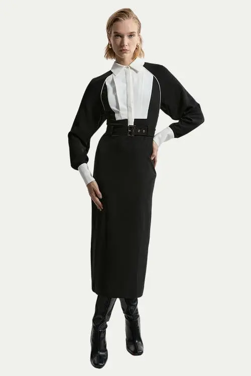 Karen Millen Twill Collared Woven Midi Dress