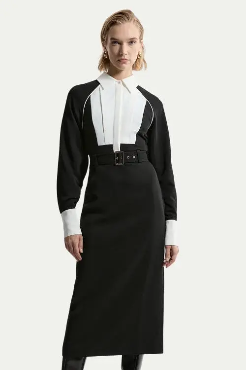Karen Millen Twill Collared Woven Midi Dress