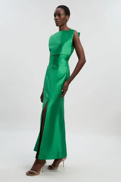 Karen Millen Satin Twill Draped Maxi Dress - Green