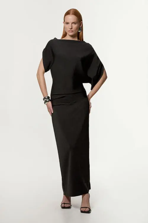 Karen Millen Dropped Waist Asymmetric Maxi Dress - Black
