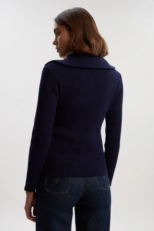 Karen Millen Cotton Zip Through Knit Cardigan - Navy