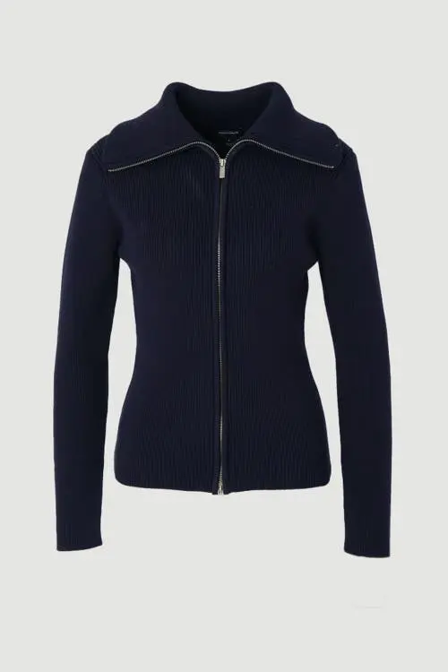 Karen Millen Cotton Zip Through Knit Cardigan - Navy