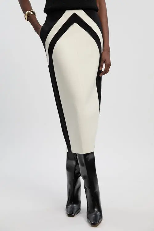 Karen Millen Colour Block Pencil Midi Skirt - Mono