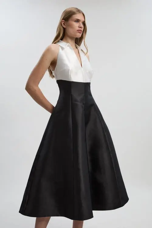 Karen Millen Twill Contrast Tux Tailored Dress - Mono