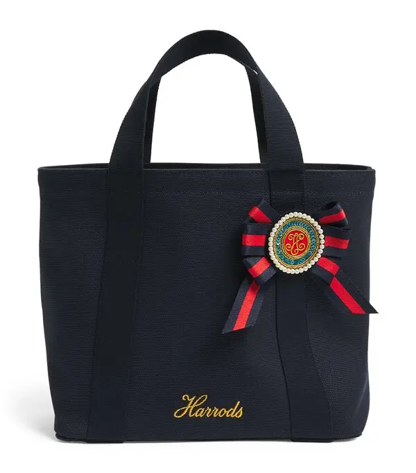 Harrods Small Cotton Canvas British Rosette Tote Bag - Navy