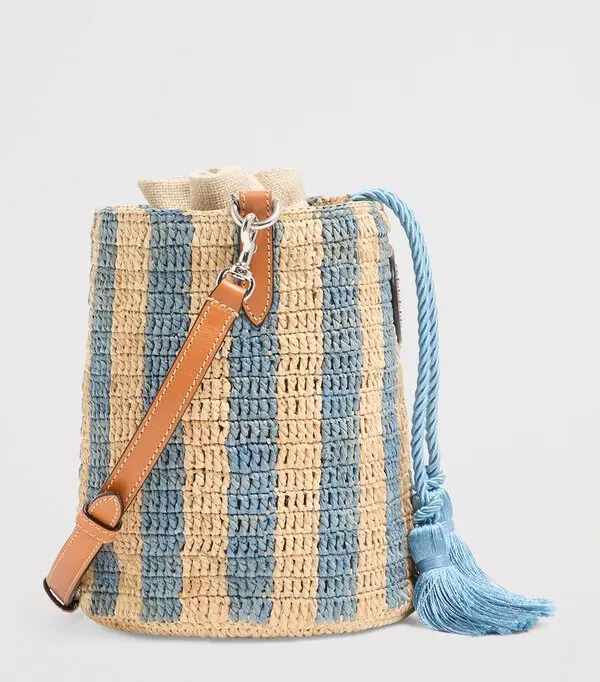 Valentino Garavani Straw Vlogo Signature Bucket Bag - Blue