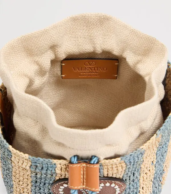 Valentino Garavani Straw Vlogo Signature Bucket Bag - Blue