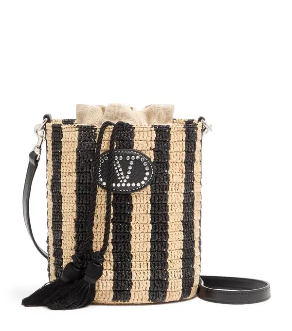 Valentino Garavani Small Raffia Bucket Bag - Black