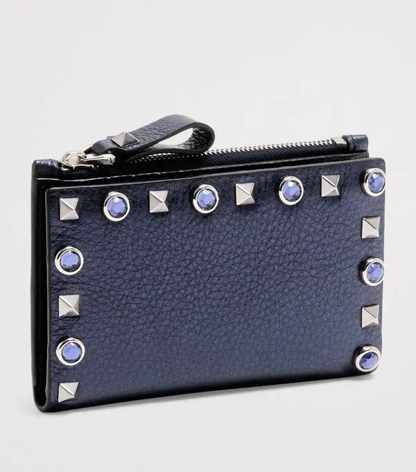 Valentino Garavani Calfskin Embellished Coin And Card Holder - Blue