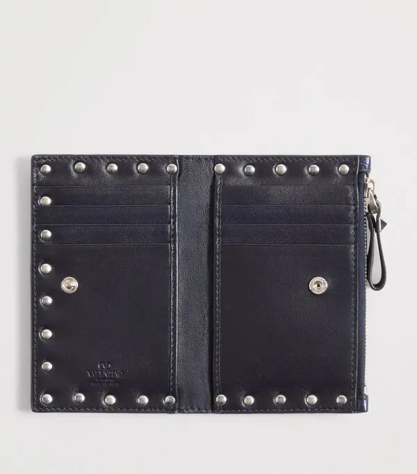 Valentino Garavani Calfskin Embellished Coin And Card Holder - Blue