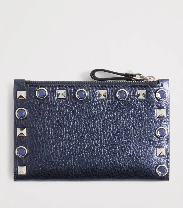 Valentino Garavani Calfskin Embellished Coin And Card Holder - Blue