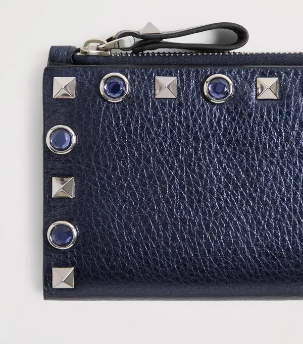 Valentino Garavani Calfskin Embellished Coin And Card Holder - Blue