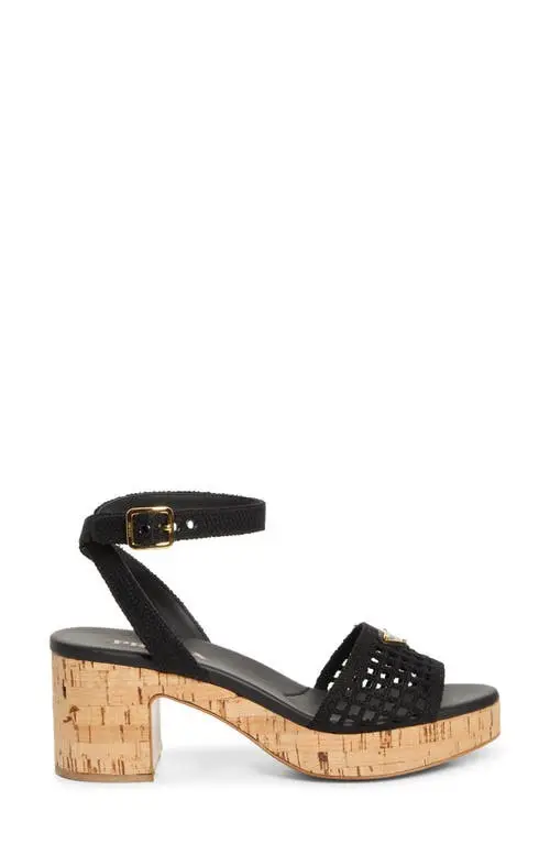 Prada Crochet Cork Platform Sandal - Black