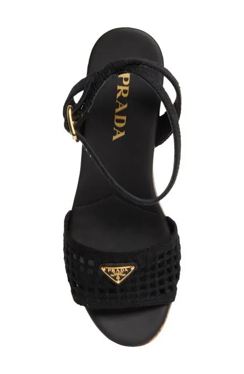 Prada Crochet Cork Platform Sandal - Black