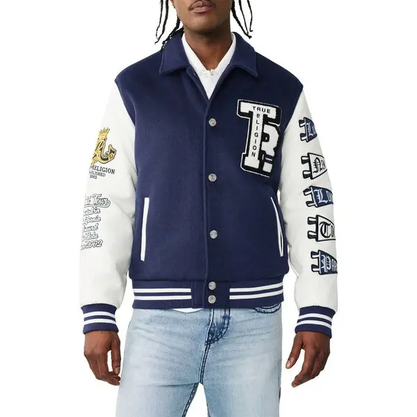True Religion Crest Varsity Jacket - Midnight Blue