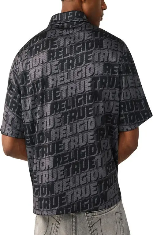 True Religion Logo Mesh Short Sleeve Snap-up Shirt