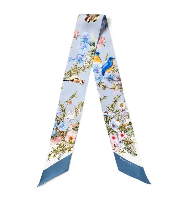 ASPINAL OF LONDON Silk Edwardian Garden Skinny Scarf - Blue