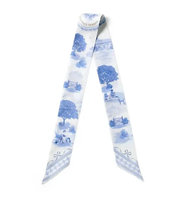 ASPINAL OF LONDON Silk Landscape Skinny Scarf - Blue