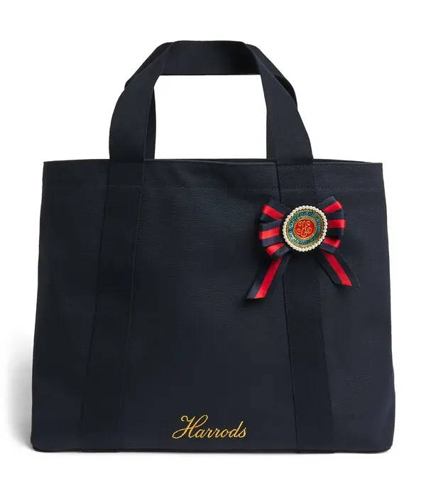 Harrods Canvas Tote Bag With Rosette - Navy