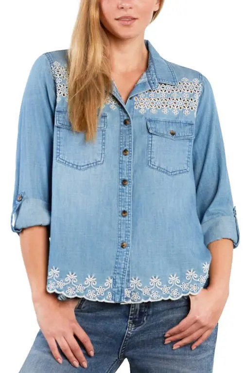 BILLY T Eyelet Butterfly Button-up Shirt - Washed Denim