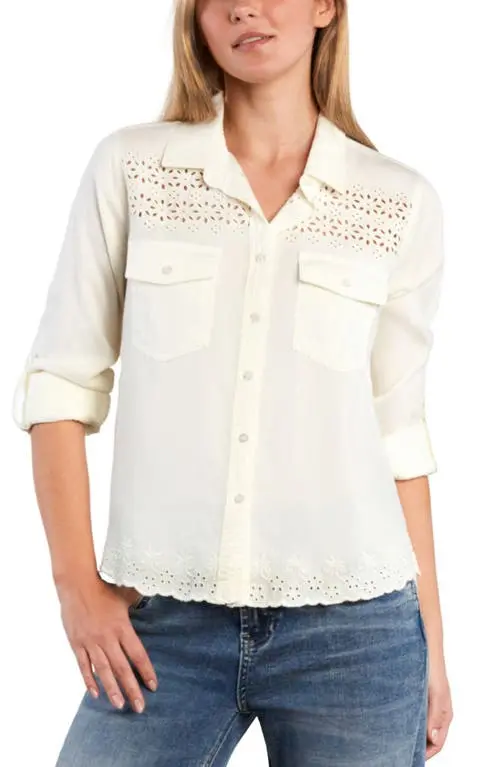 BILLY T Eyelet Butterfly Button-up Shirt - White Lily