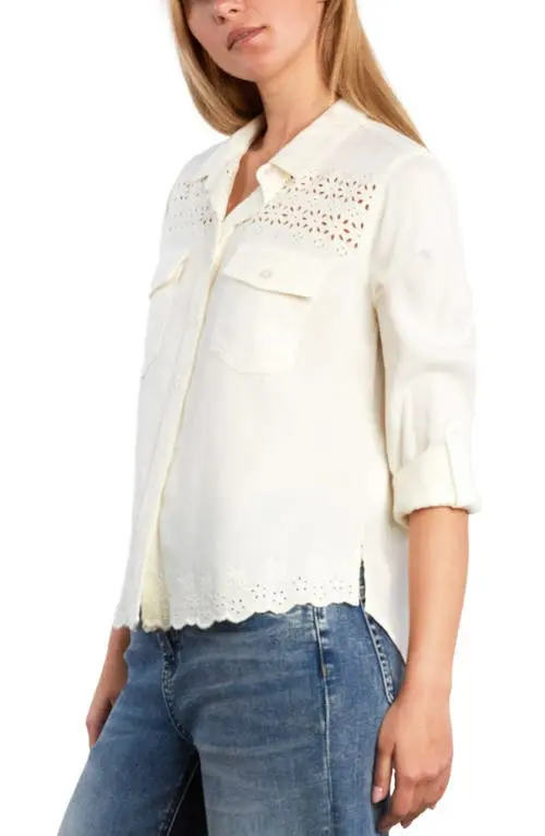 BILLY T Eyelet Butterfly Button-up Shirt - White Lily