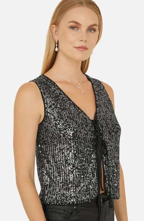 YUMI Sequin Tie Front Waistcoat Top