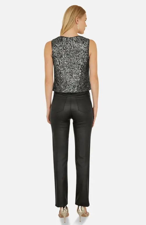 YUMI Sequin Tie Front Waistcoat Top