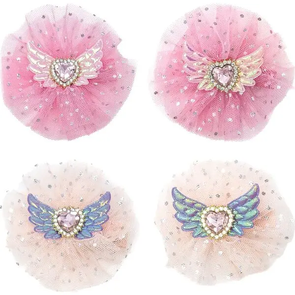 PUTTISU Angel Sparkle Wings Hair Clip Set - Ivory & Rose Pink
