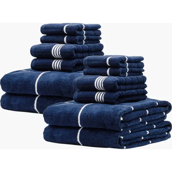 ITALIC Miramar 12-piece Bath Towel Family Set - Navy/white