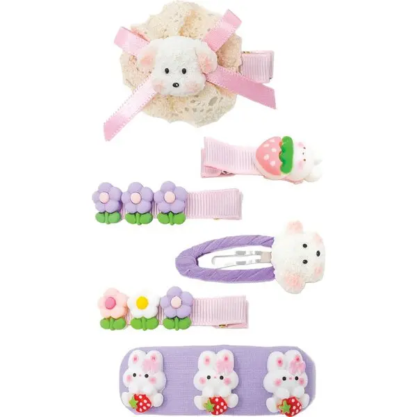 PUTTISU Puppy & Bunny Garden Hair Clip Set Of 6 - Lavender