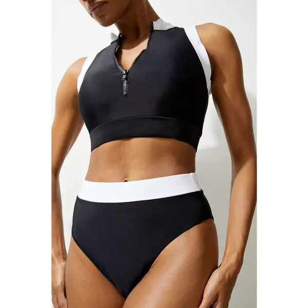 Karen Millen High Waist High Cut Bikini Bottoms - Black
