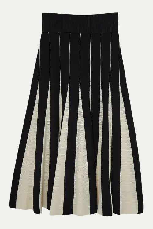Karen Millen Pointelle Colour Block Pleated Skirt
