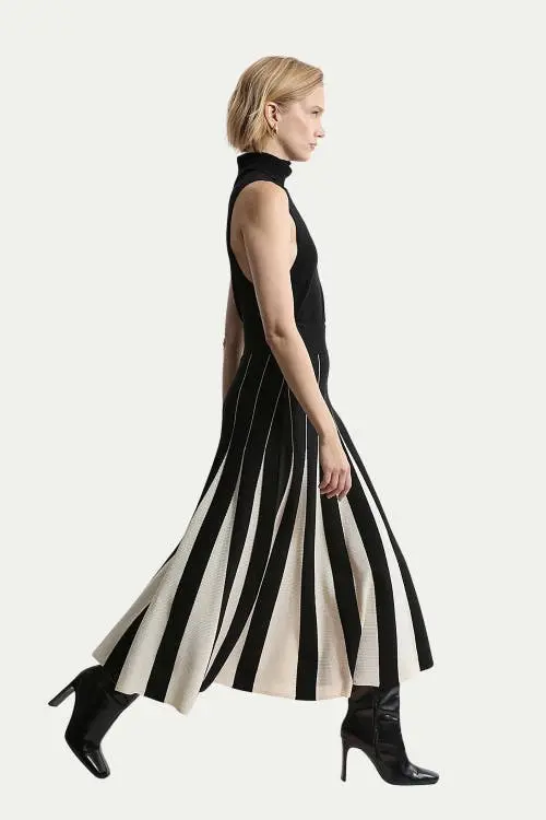 Karen Millen Pointelle Colour Block Pleated Skirt