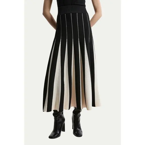 Karen Millen Pointelle Knit Pleated Midi Skirt - Mono