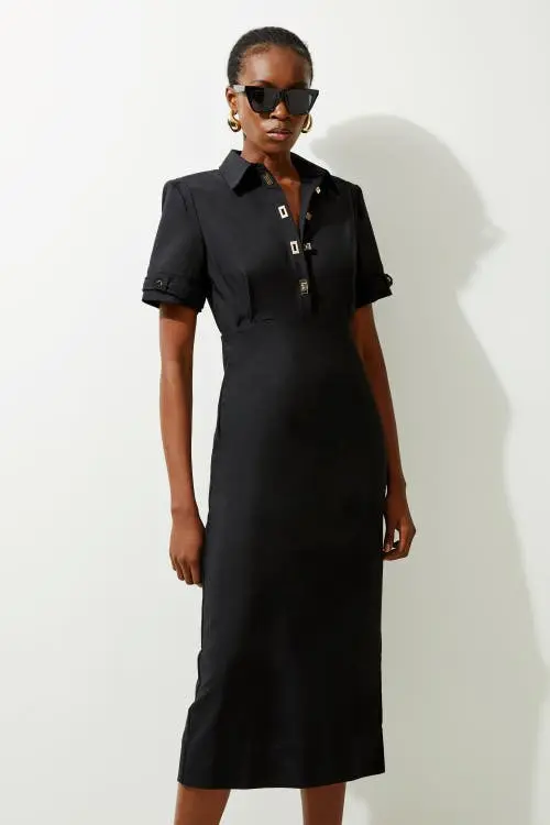 Karen Millen Techno Shirt Dress With Gold Hardware - Black