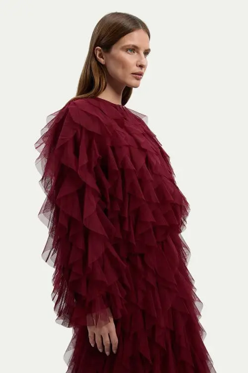 Karen Millen Tulle Ruffle Detail Woven Jacket
