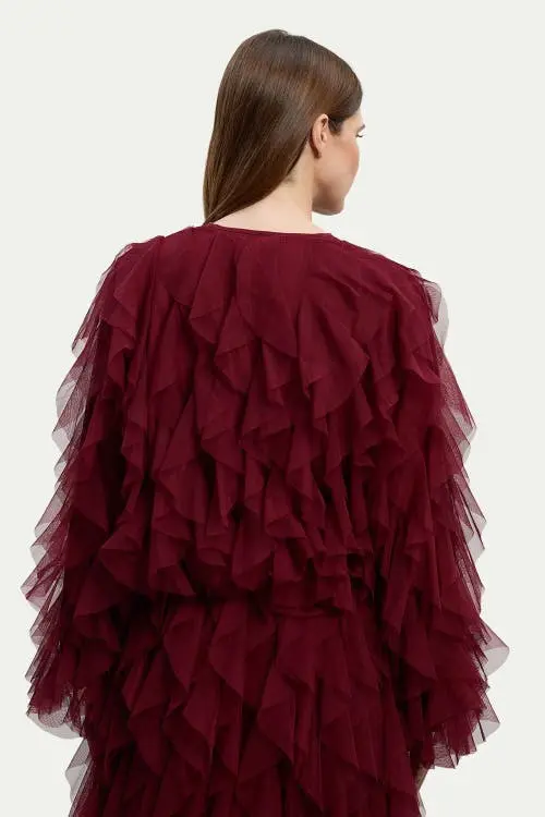 Karen Millen Tulle Ruffle Detail Woven Jacket