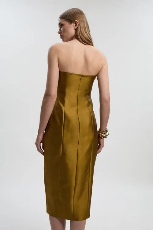 Karen Millen Satin Twill Asymmetric Neck Midi Dress