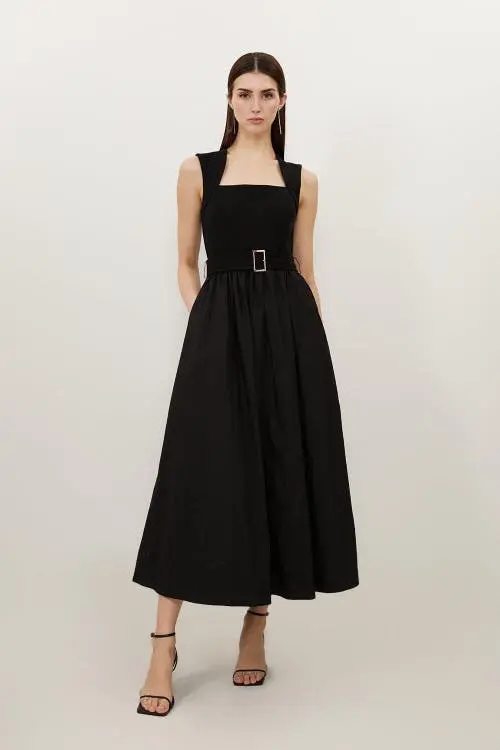 Karen Millen Square Neck Belted Maxi Dress - Black