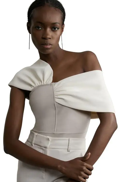 Karen Millen Figure Form Asymmetric Knit Top - Neutral