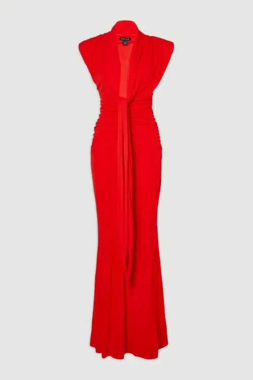Karen Millen Plunge Ruched Twist Maxi Dress