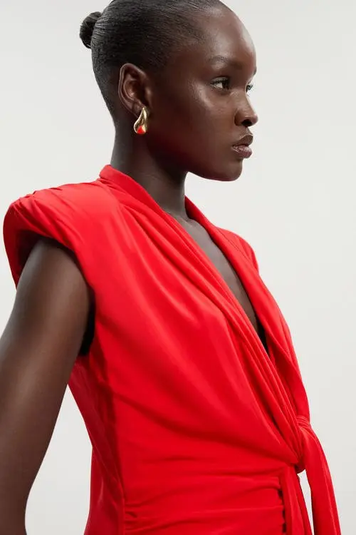 Karen Millen Plunge Ruched Twist Maxi Dress