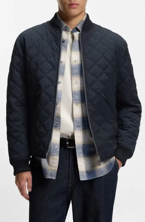 BOSS Quilted Water Repellent Reversible Bomber Jacket - Dark Blue