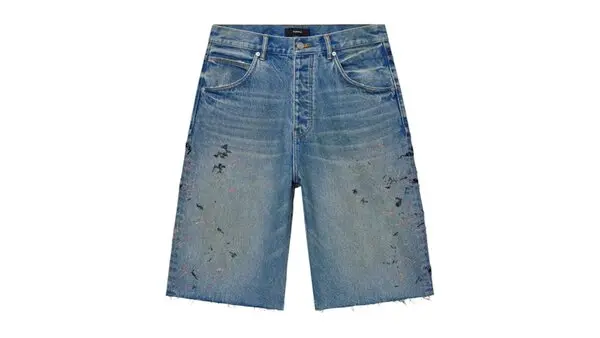 PURPLE BRAND Beaded Splatter Denim Shorts - Mid Indigo