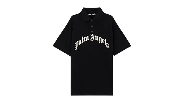 Palm Angels Curved Logo Short Sleeve Polo Shirt