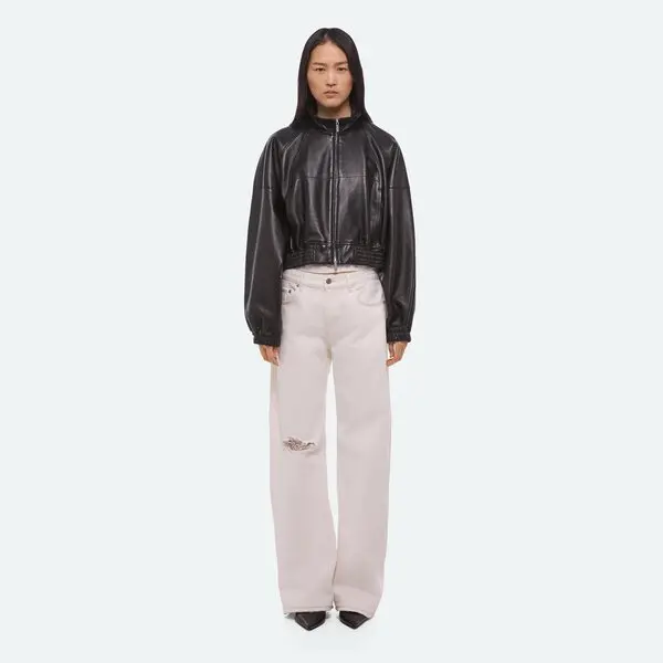 Helmut Lang Leather Bomber Jacket - Black/black