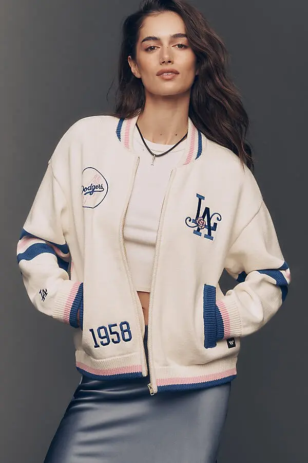 THE WILD COLLECTIVE Jacquard Varsity Bomber Jacket - Dodgers